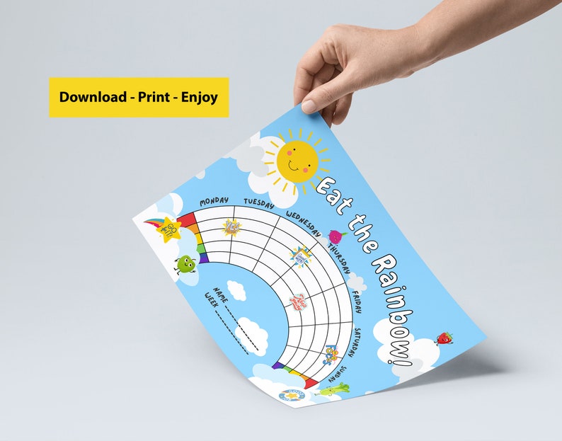 Healthy Eating Tracker Reward Chart for Kids Printable, Eat the Rainbow ...