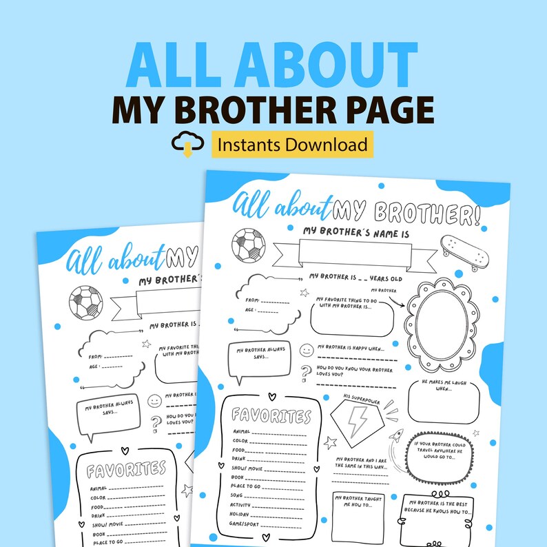Brother Interview Printable: Sibling Questionnaire, Birthday Gift (A4 ...