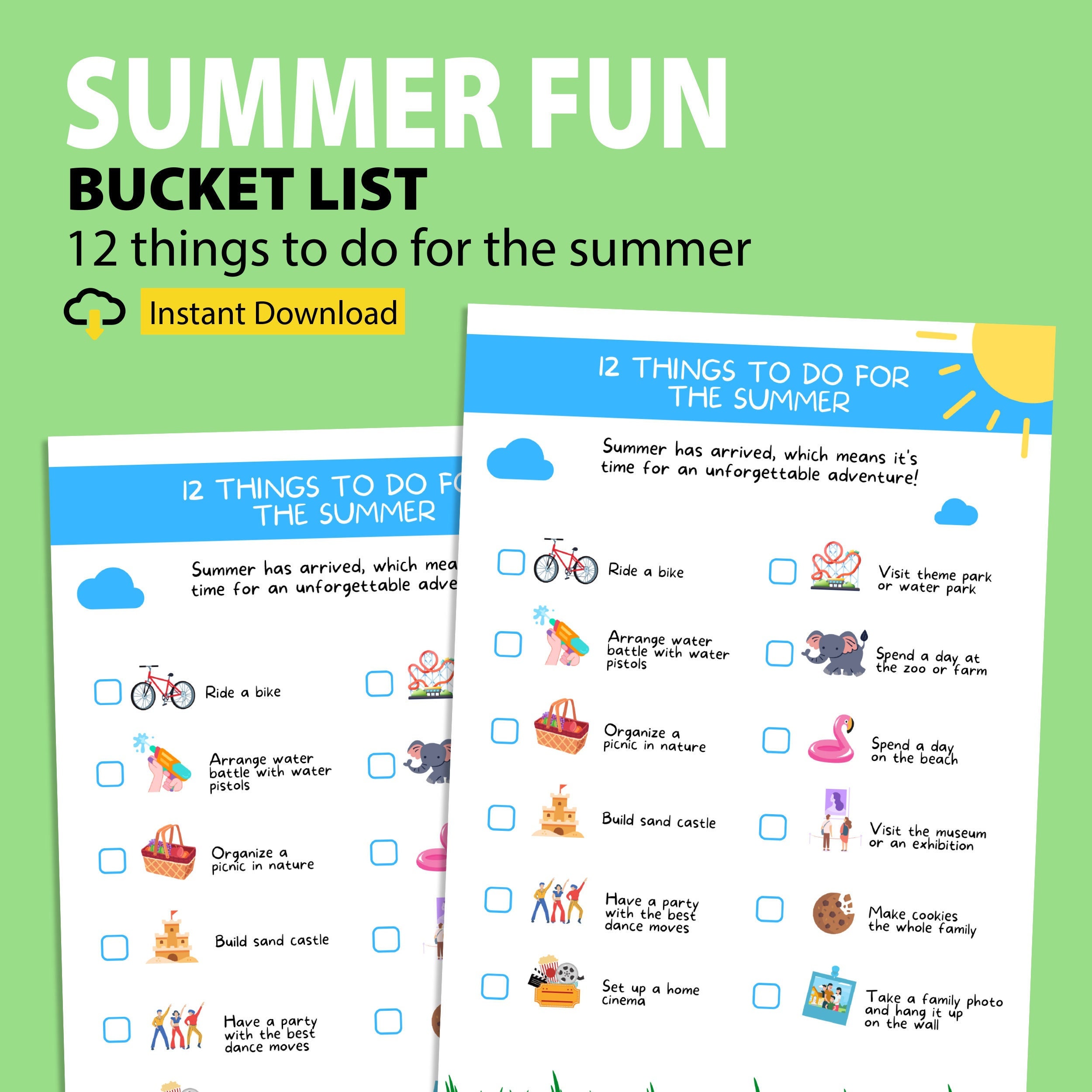 Summer Bucket List, Printable Activity for Kids, Summer Games, Fun ...