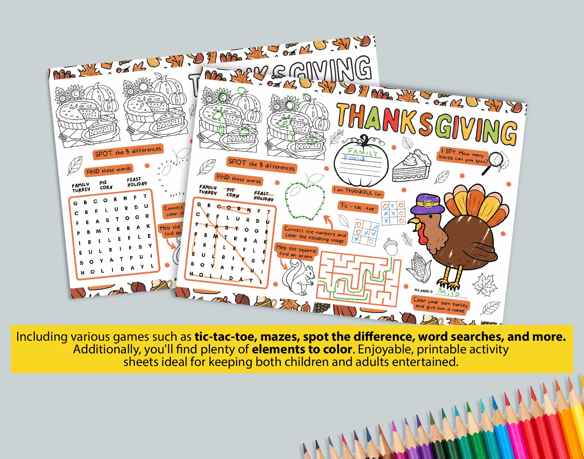 Thanksgiving Coloring Placemat Printable Activity for Kids - Etsy