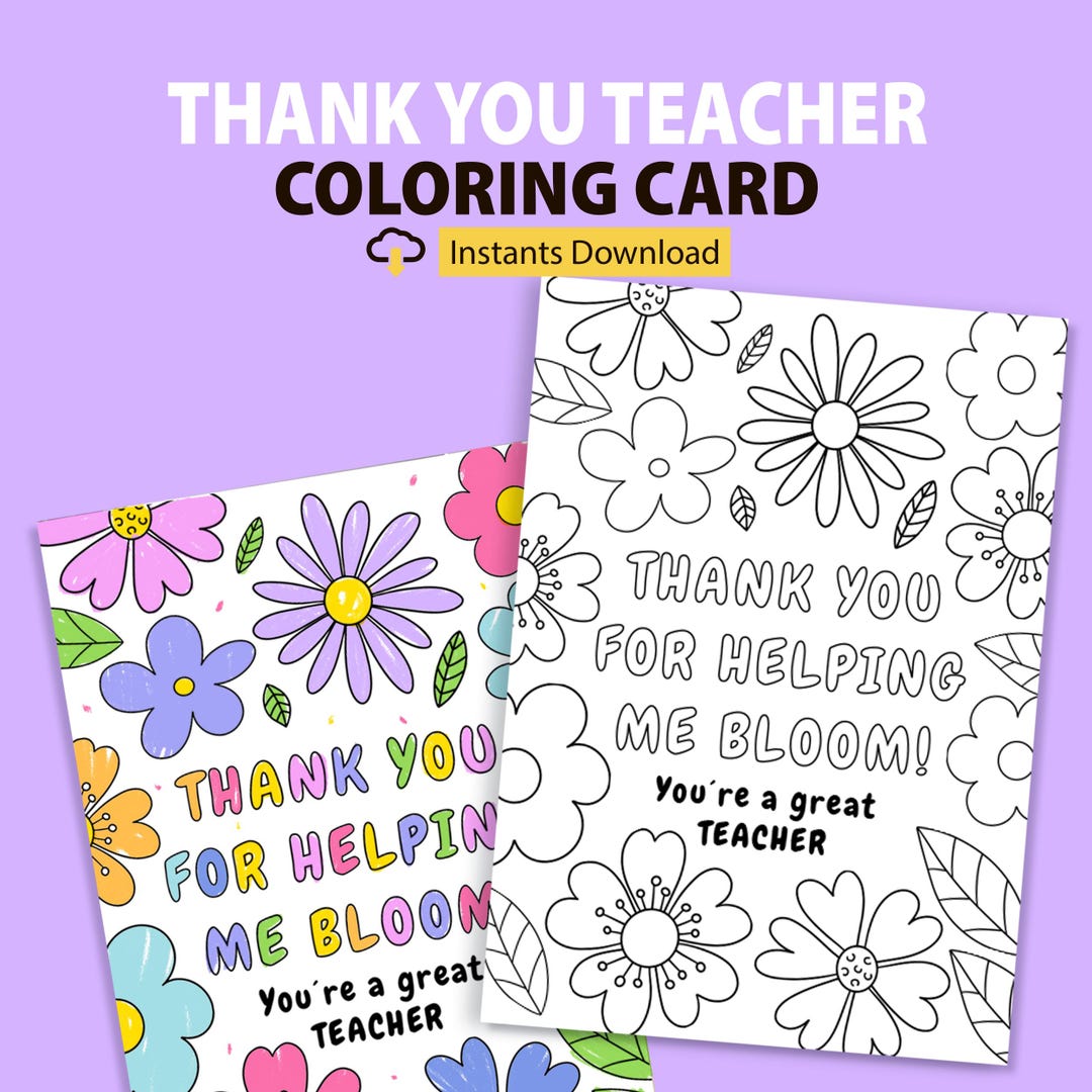 Teacher Appreciation Coloring Card: Personalized Thank You Gift (PDF ...