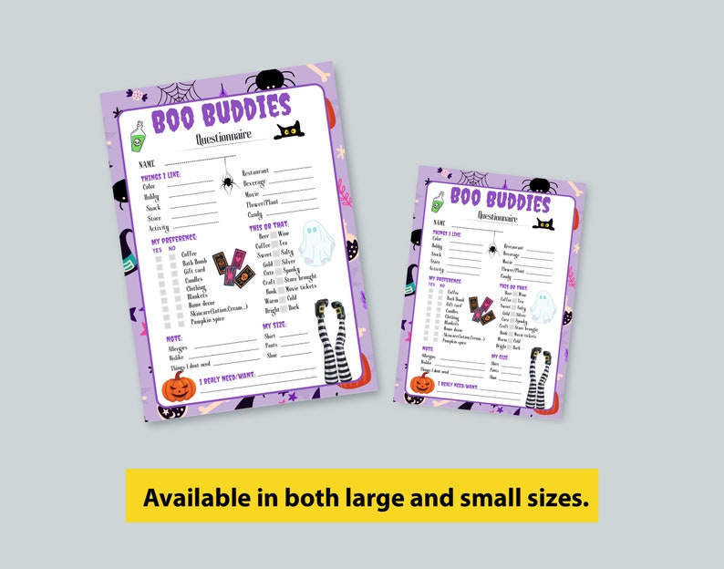 Printable Halloween Gift Exchange Questionnaire, Spooky Sister Survey ...