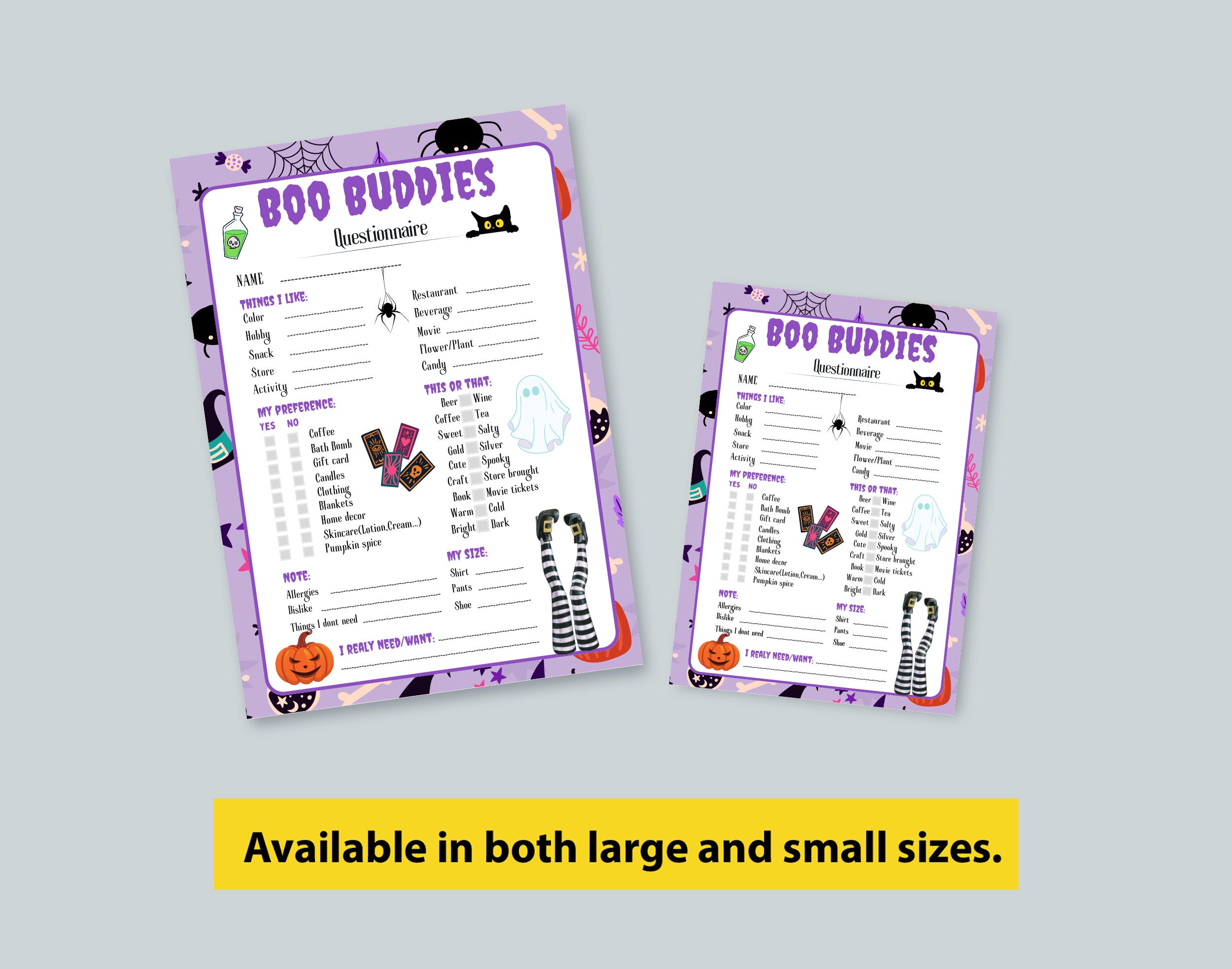 Printable Halloween Gift Exchange Questionnaire, Spooky Sister Survey ...