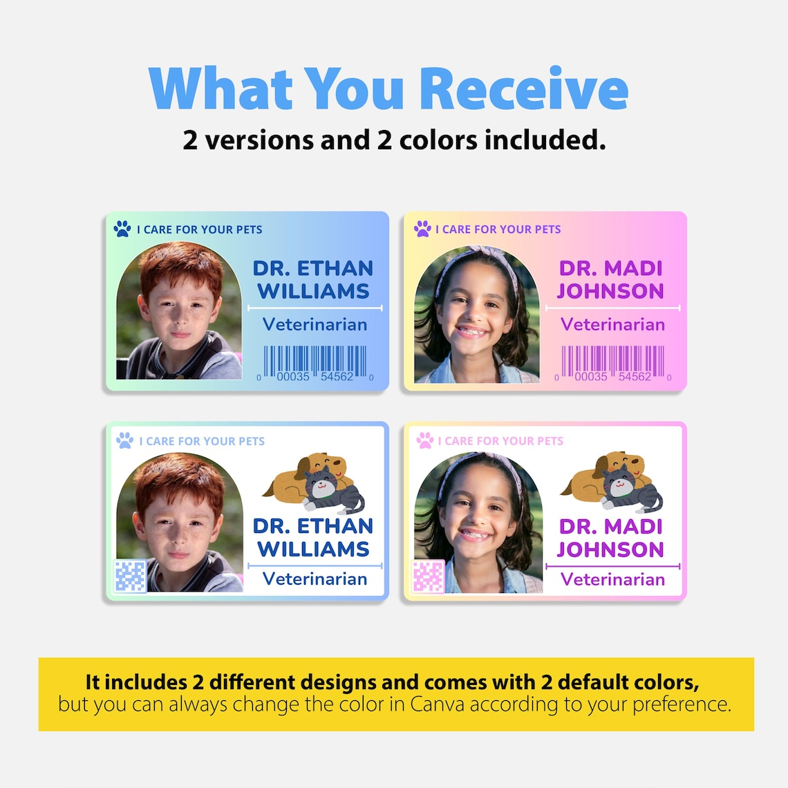 Veterinarian ID Card Canva Template: Kids Pretend Play Name Badge ...