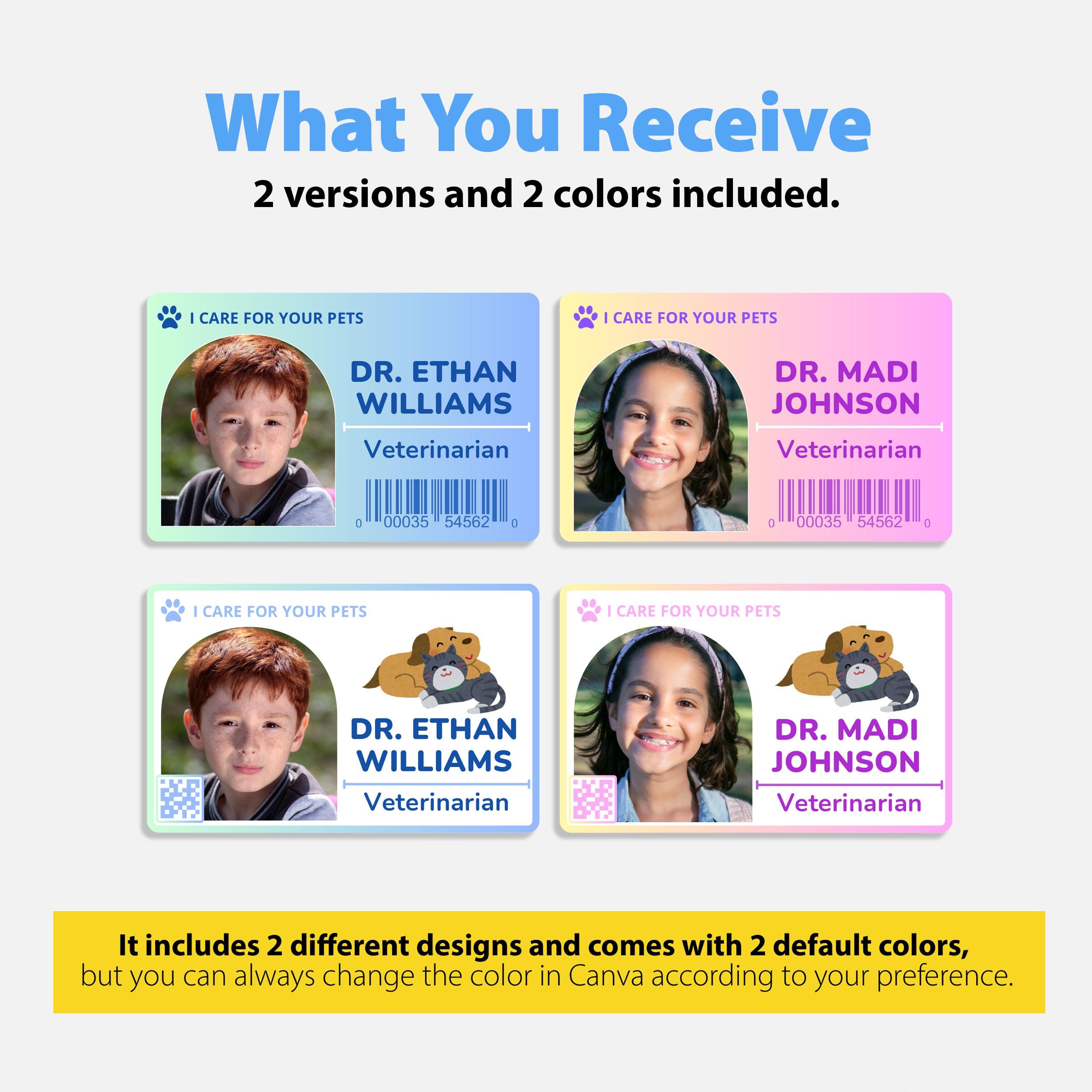 Veterinarian ID Card for Kids Pretend Play & Dress up CANVA Template ...