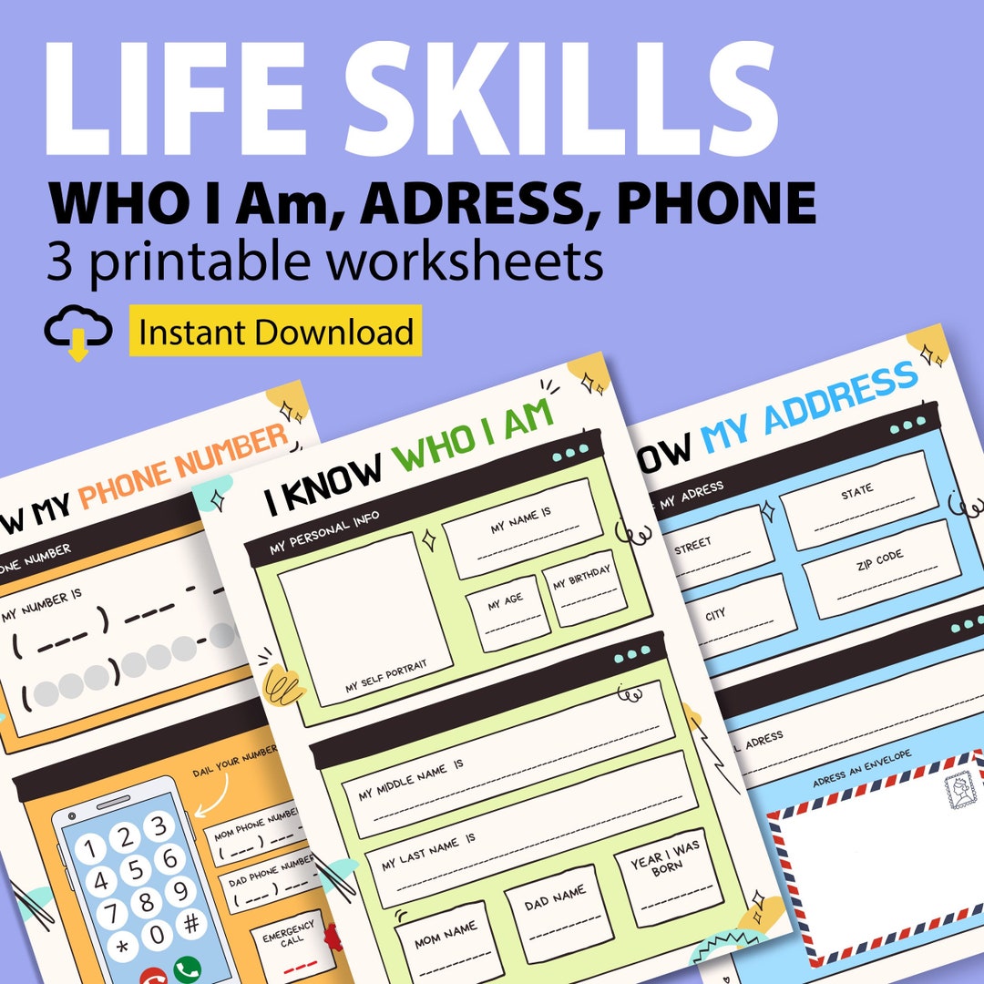 Life Skills Worksheets for Kids Printable, Phone Number and Address ...