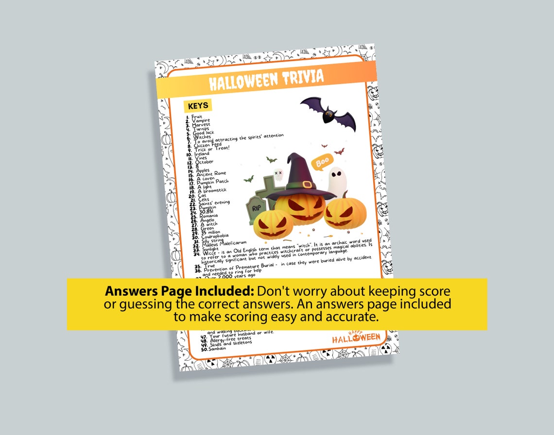 Printable Halloween Trivia Quiz, 50 Quiz Questions to Test Family and ...