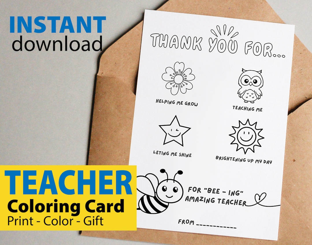 Teacher Gratitude Coloring Card Printable Teacher - Etsy