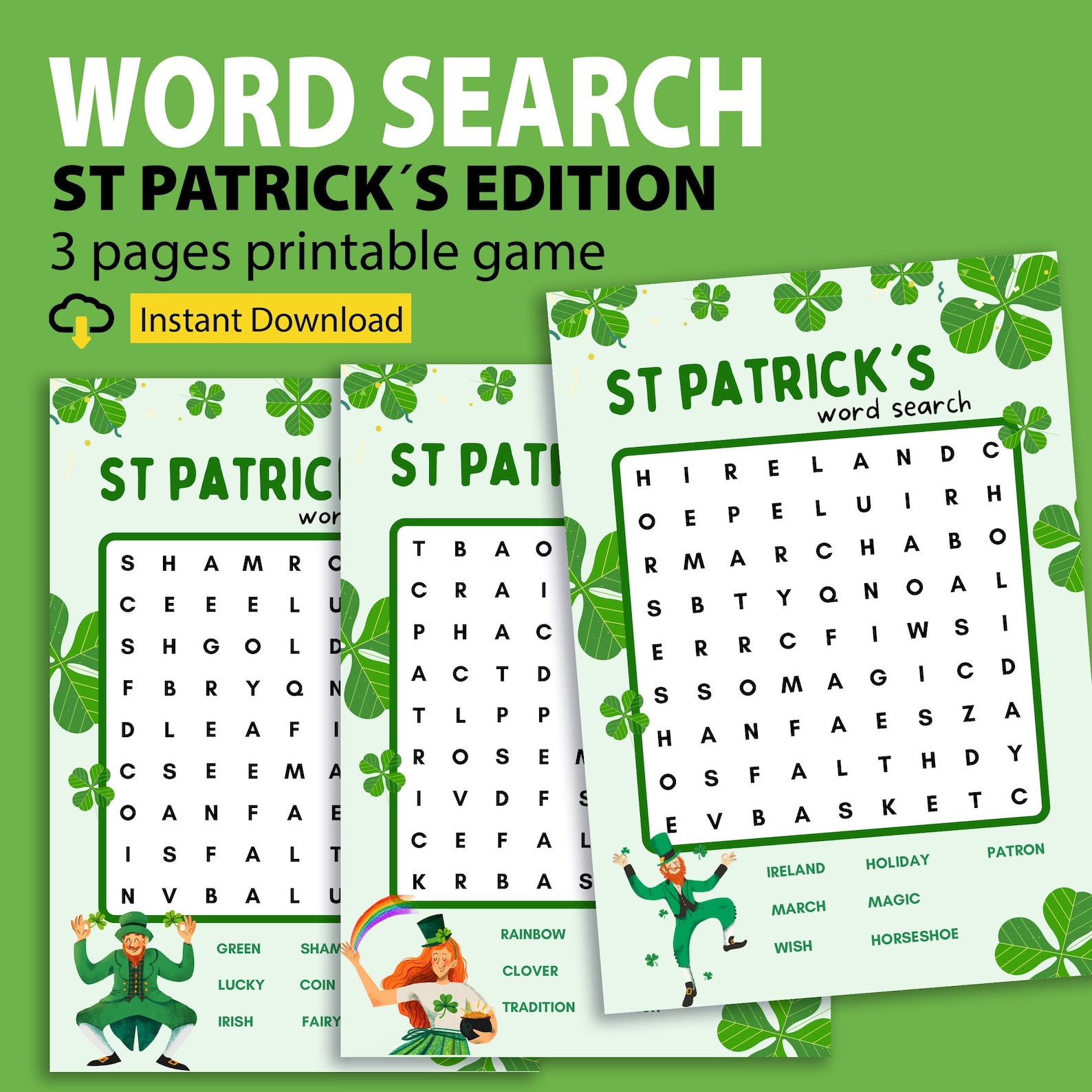 St. Patrick’s Word Search Printable, Word Search Puzzle St Patrick's ...