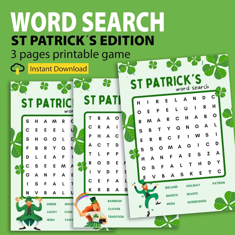 St. Patricks Word Search Printable, Word Search Puzzle St Patrick's, St ...