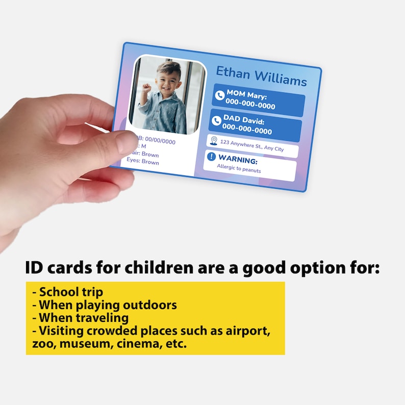 Child ID Card Printable and Editable Canva Template, Kid Custom ID Card ... Child ID Card Printable and Editable Canva Template, Kid Custom ID Card ...