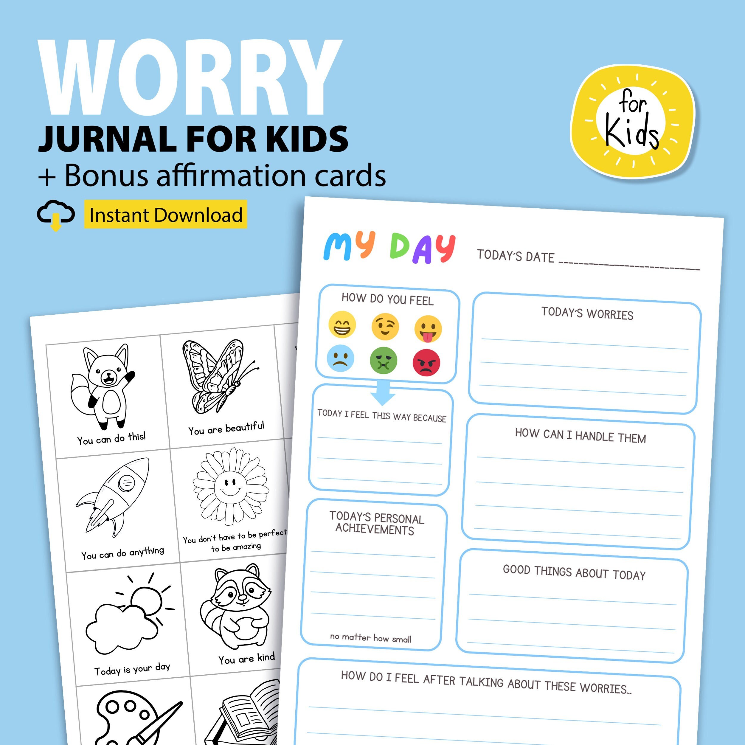 Printable Anxiety Journal for Kids, Worry Journal, Kids Mental Health ...