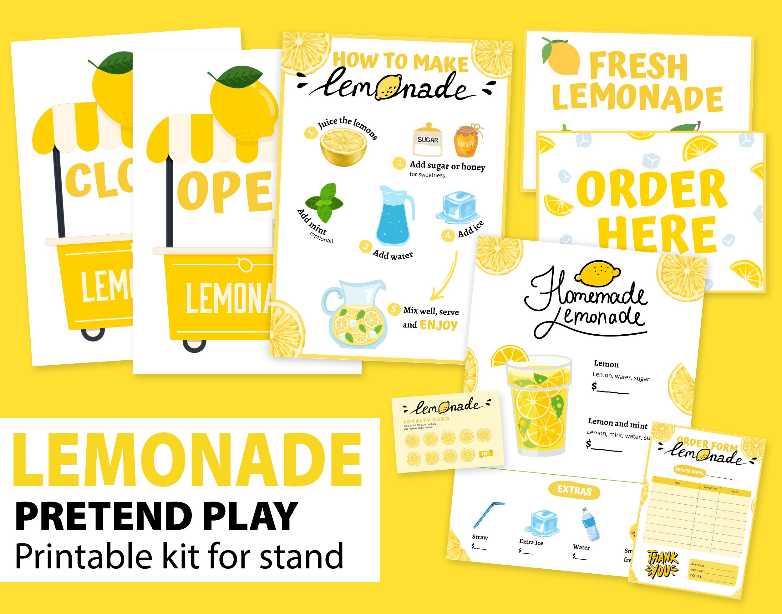 Lemonade Stand Pretend Play Printable Kit Dramatic Play Menu - Etsy