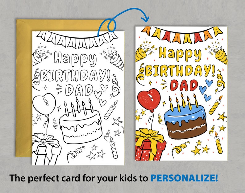 Dad Birthday Coloring Card Printable for Kids, DIY Birthday Card for ...