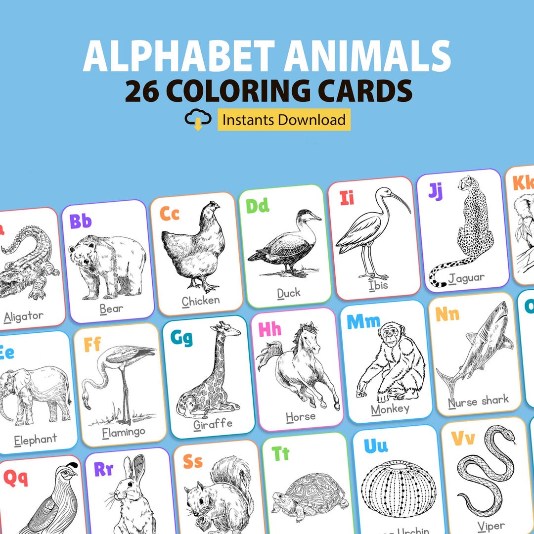 Printable Animal Alphabet Cards Set, Instant Download ABC Flashcards ...