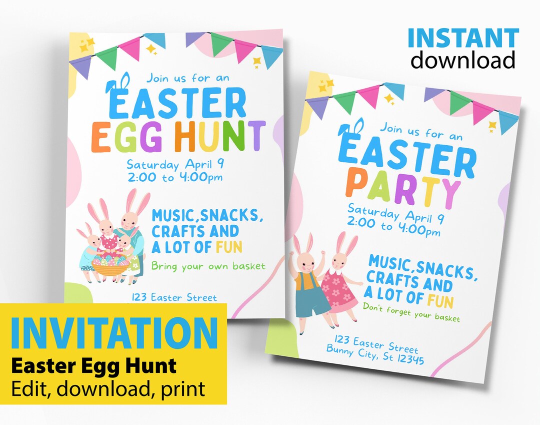 Easter Egg Hunt Invitation Printable and Editable in Canva, Easter ...