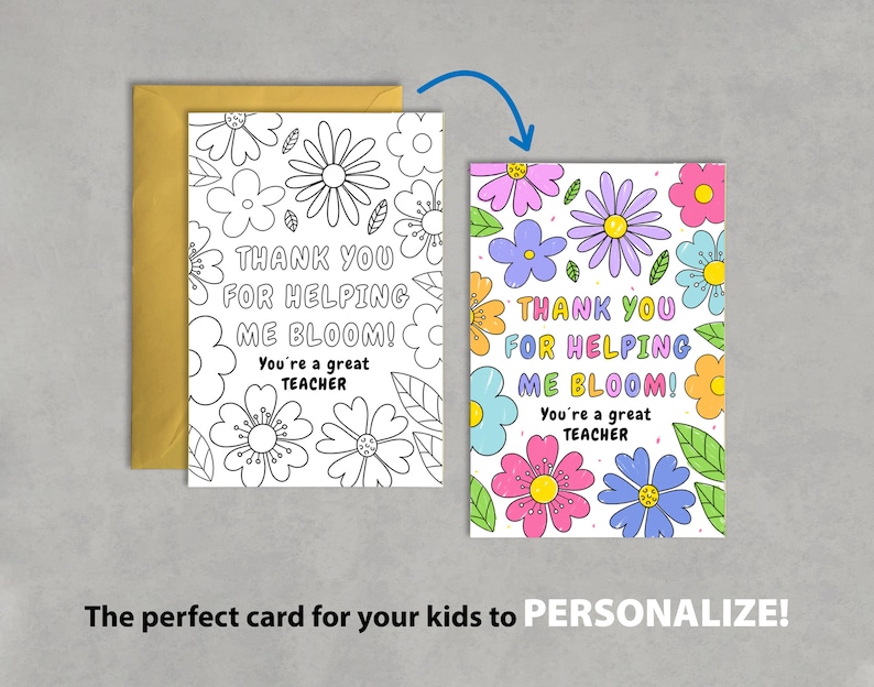 Teacher Appreciation Coloring Card: Personalized Thank You Gift (PDF ...