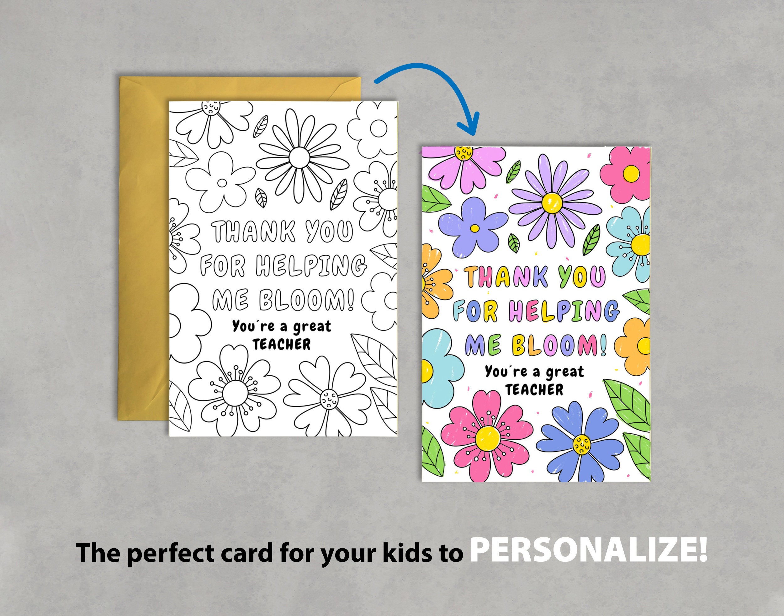 Teacher Appreciation Coloring Card: Personalized Thank You Gift (PDF ...