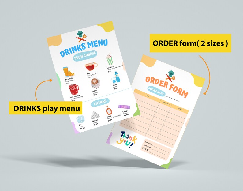 Pretend Play Restaurant Menu Printable: Kids Kitchen, Chef Roleplay ...
