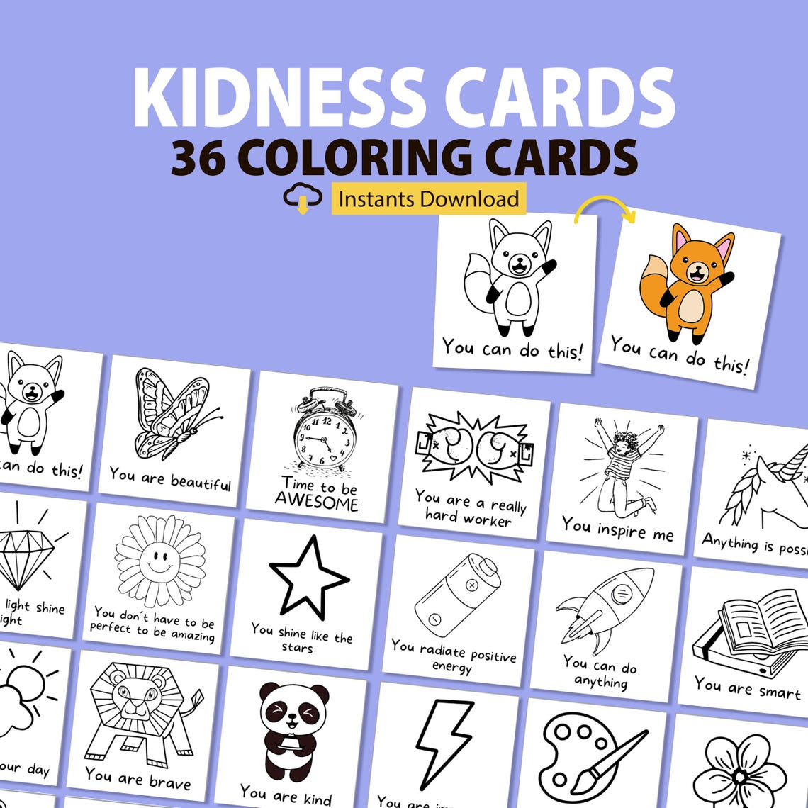 Kindness Coloring Cards for Kids: Printable Compliment Cards (PDF) - Etsy