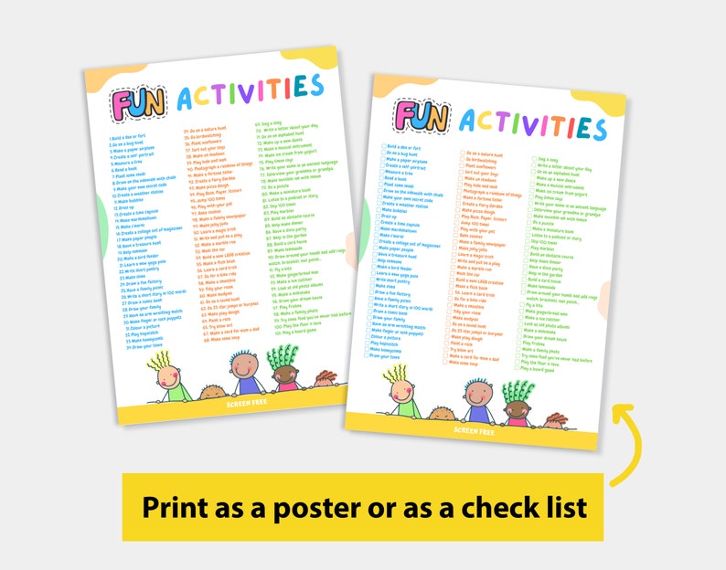 Summer Bucket List for Kids and Families Printable, Free Screen Time ...