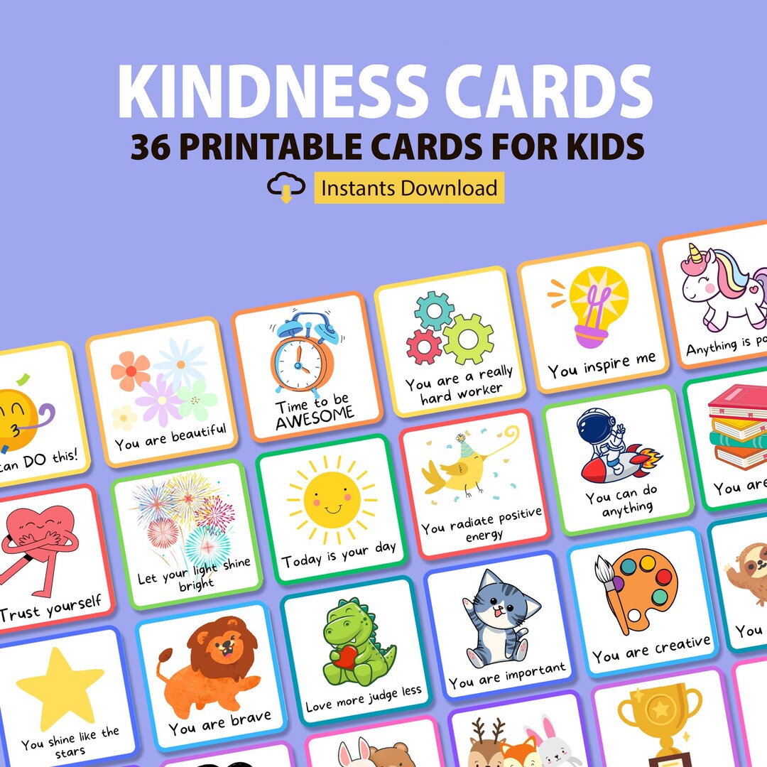 Printable Kindness Cards for Kids: Positive Affirmations, Lunchbox ...