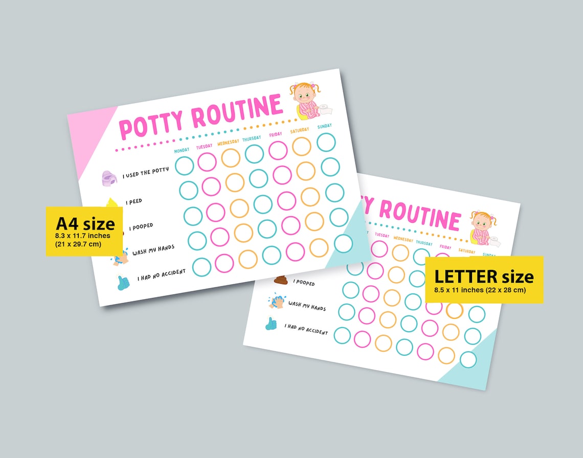 Printable Potty Training Chart, Potty Routine Chart for Girls, Potty ...