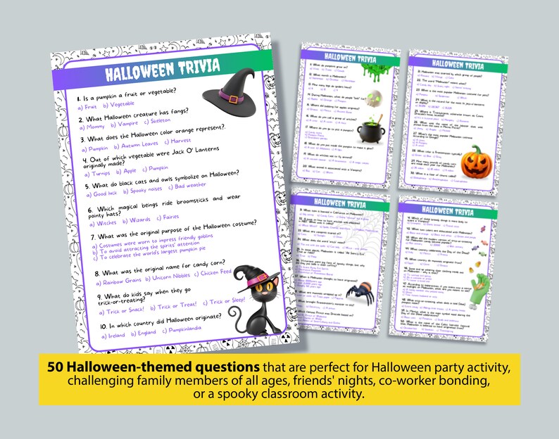 Printable Halloween Trivia Quiz, 50 Quiz Questions to Test Family and ...