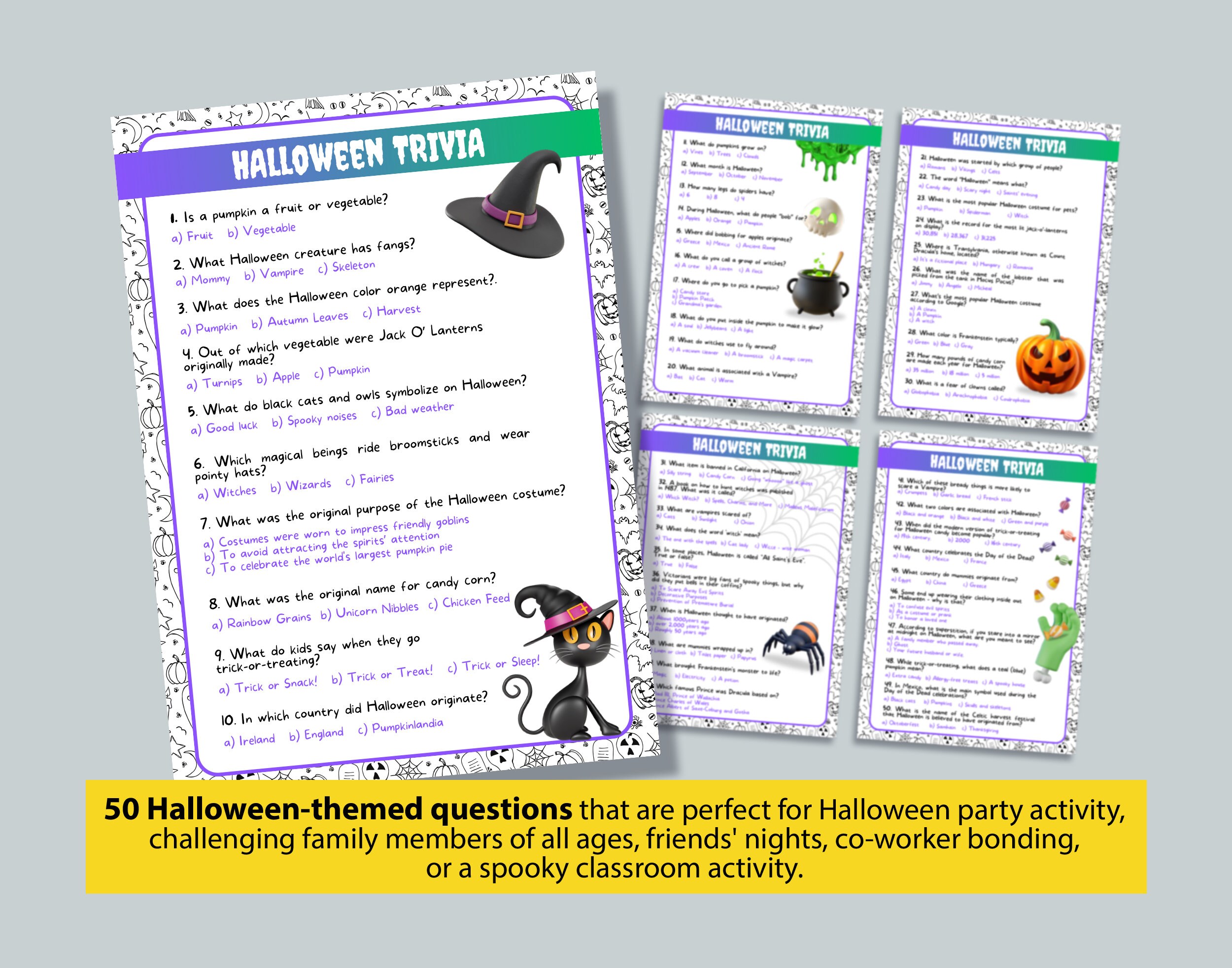 Printable Halloween Trivia Quiz, 50 Quiz Questions to Test Family and ...