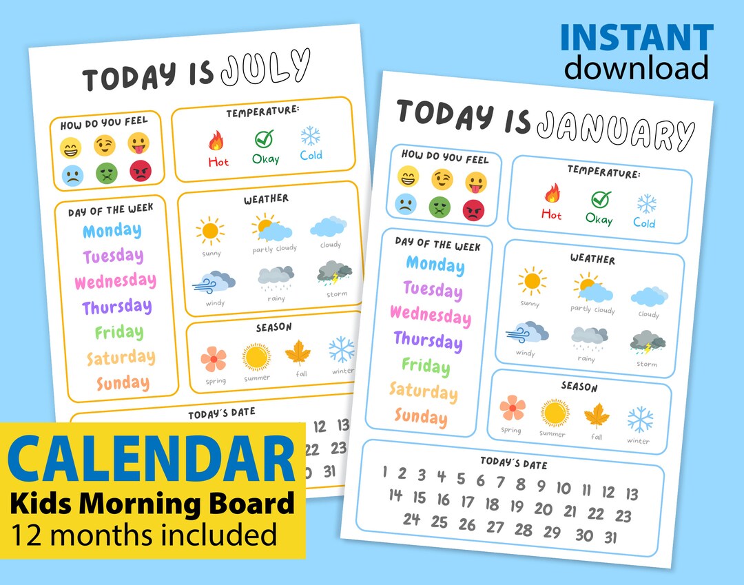 Kids Morning Board Printable Kids Daily Calendar for Morning - Etsy