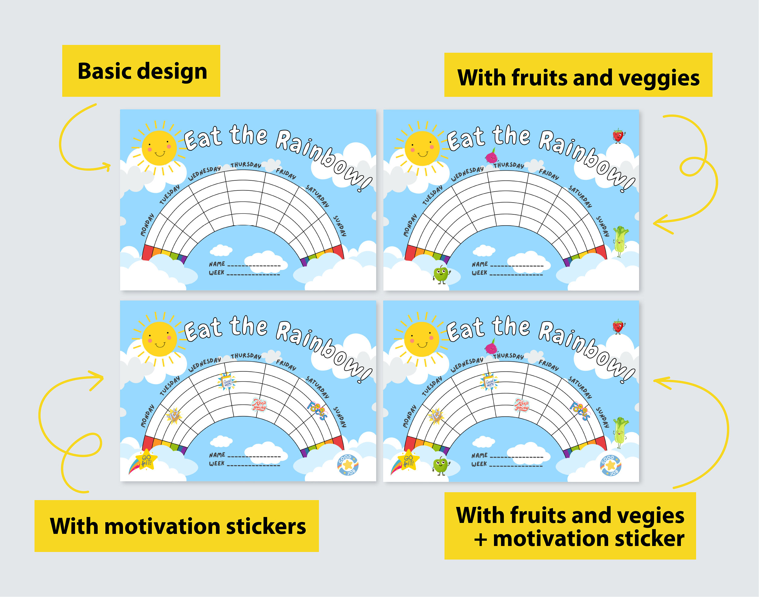 Healthy Eating Tracker Reward Chart for Kids Printable, Eat the Rainbow ...
