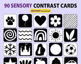 Black and White High Contrast Baby Sensory Cards Shapes 60 - Etsy