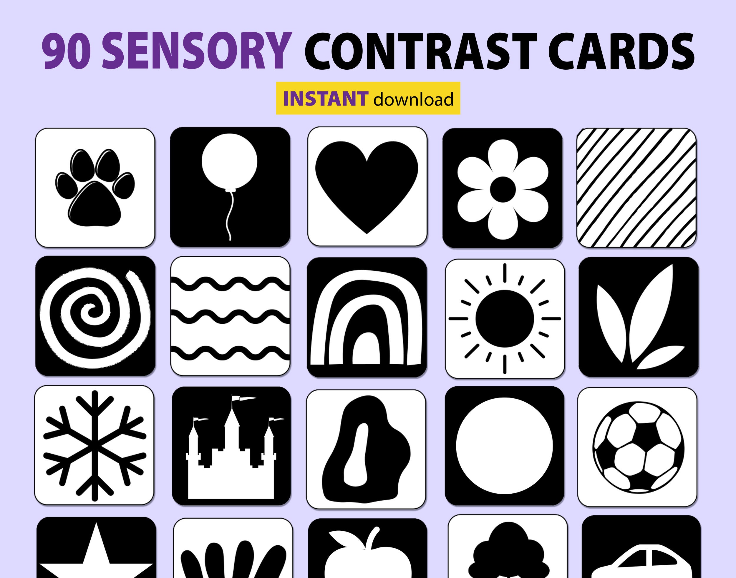 Black and White Baby Sensory Cards Printable, High Contrast Printable ...