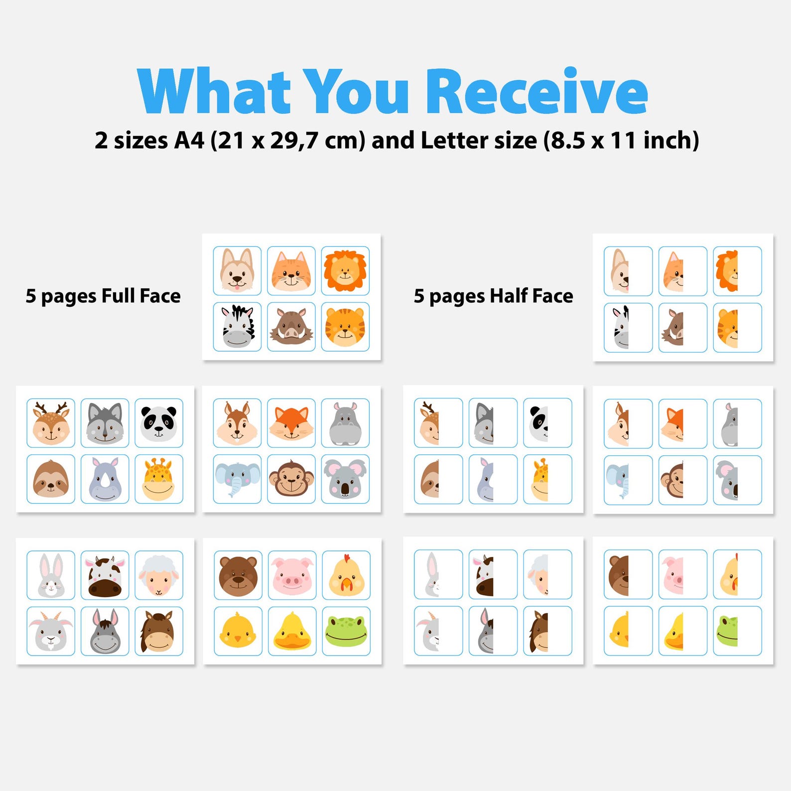 Animals Matching Game for Kids Printable, Symmetry Puzzle, Match ...