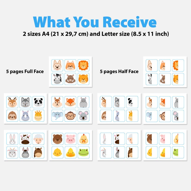 Animals Matching Game for Kids Printable, Symmetry Puzzle, Match ...