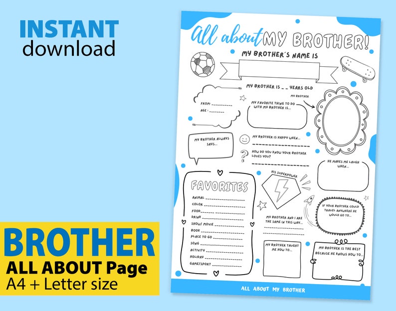All About My Brother Printable Interview, Siblings Questionnaire ...