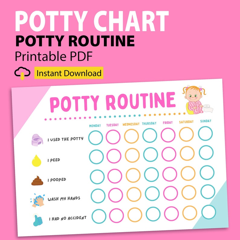 Printable Potty Training Chart, Potty Routine Chart for Girls, Potty ...