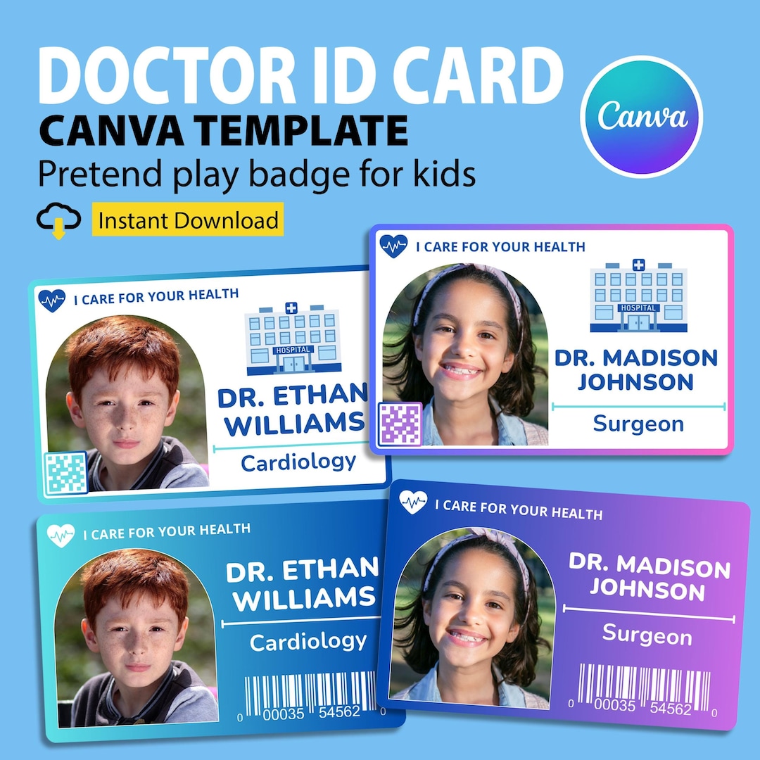 Buy Doctor ID Card for Kids CANVA Template, Pretend Play Name Badge ...