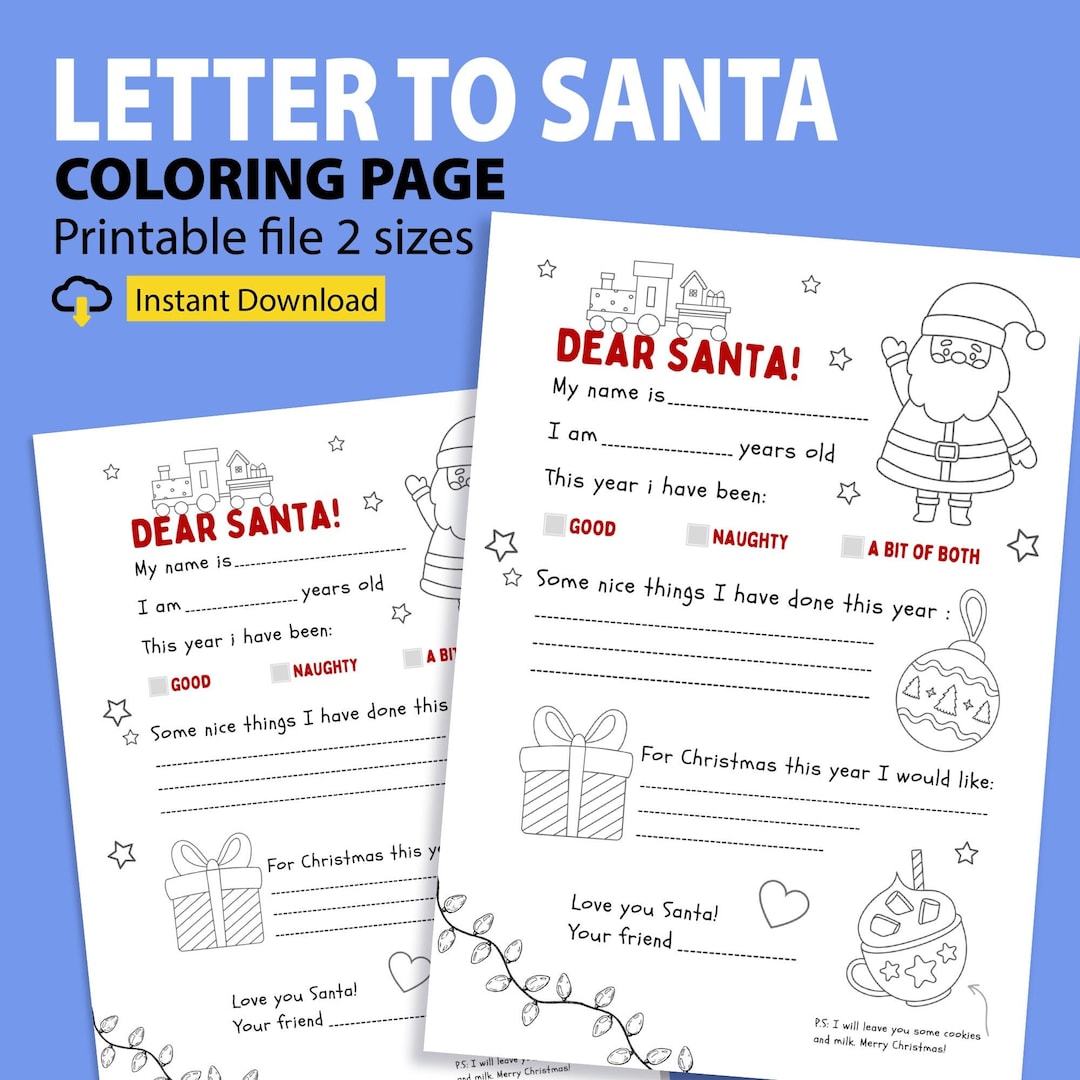 Letter to Santa Coloring Page PRINTABLE, Kids Letter to Santa Printable ...