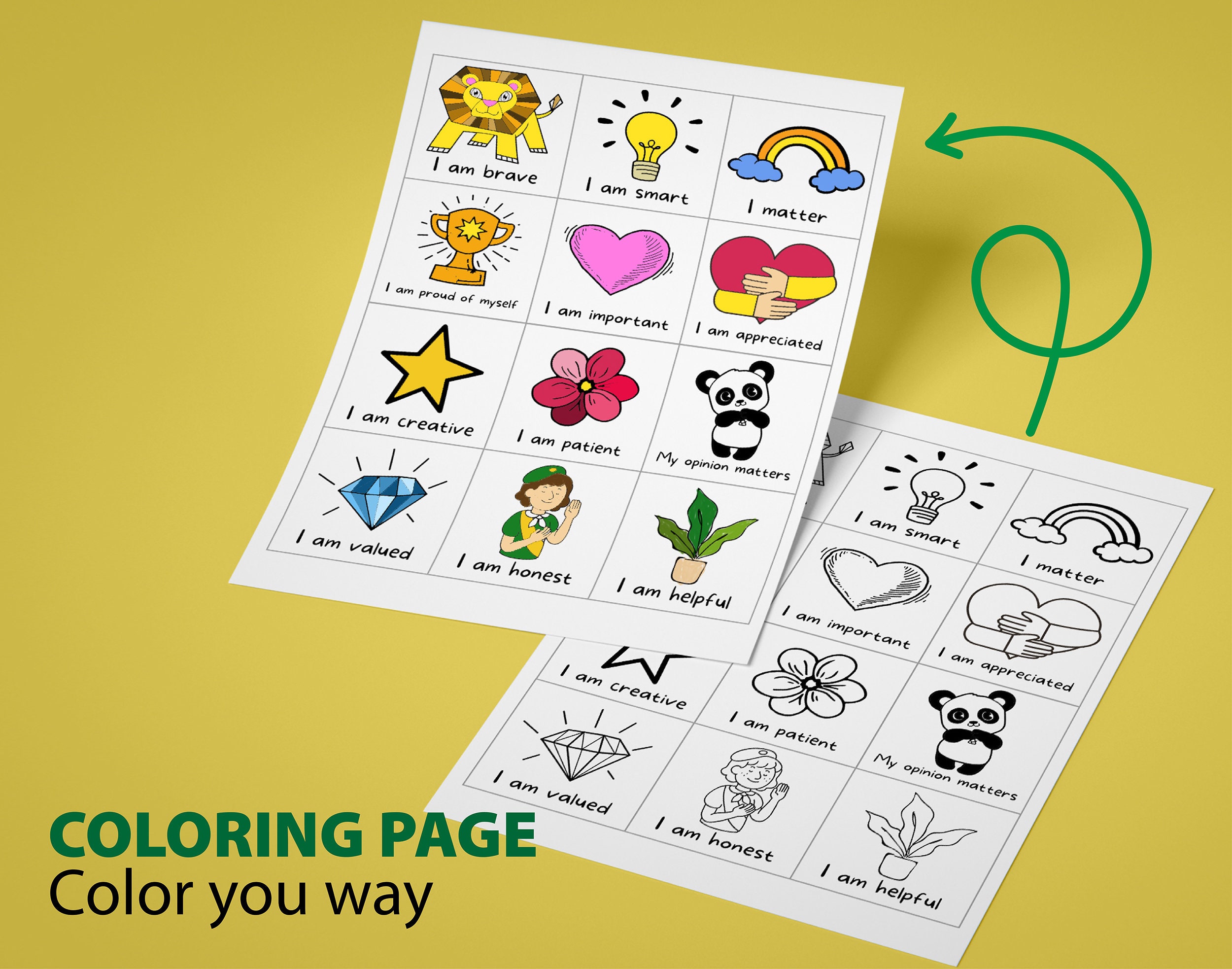 Kids Coloring Affirmation Cards: Positive Growth Mindset (PDF Download ...