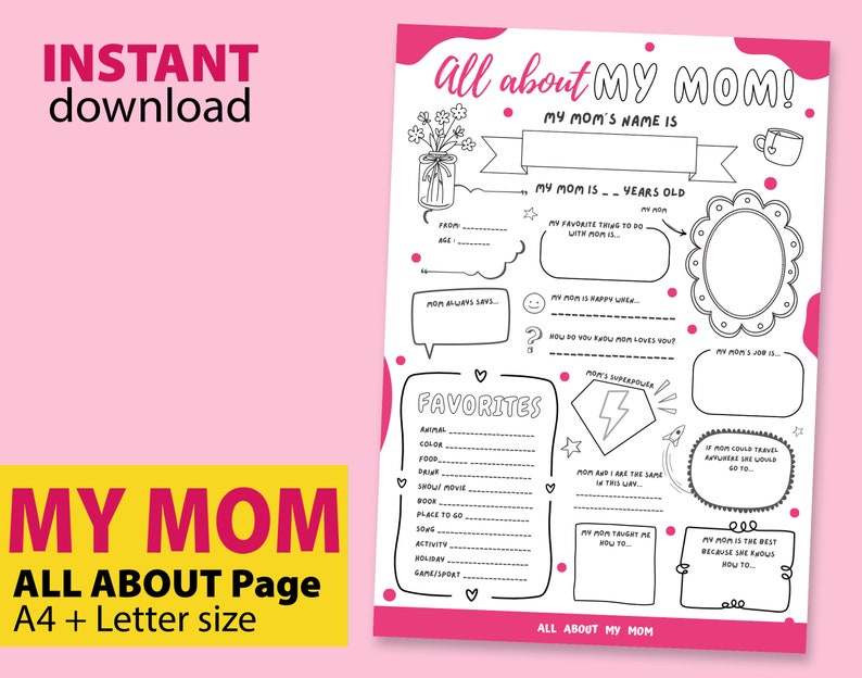 All About My Mom Printable Interview, Mothers Day Gift Ideas Preschool ...