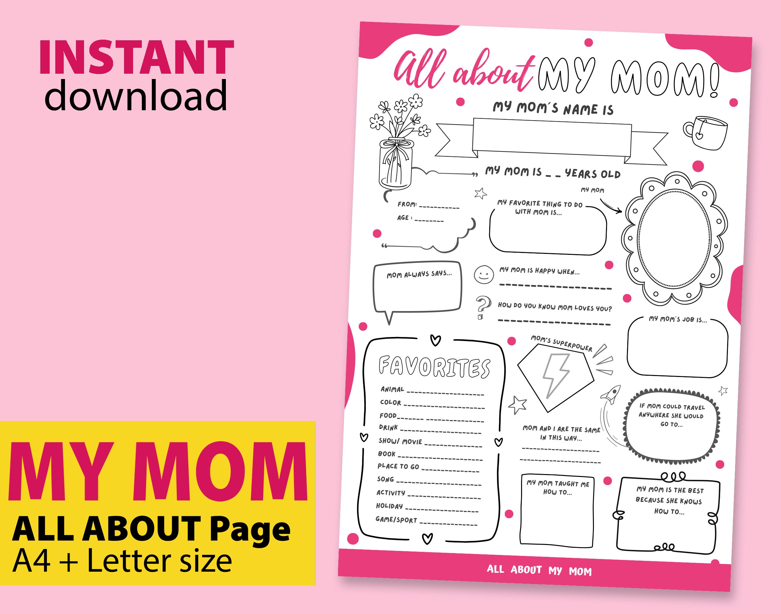All About My Mom Printable Interview, Mothers Day Gift Ideas Preschool ...