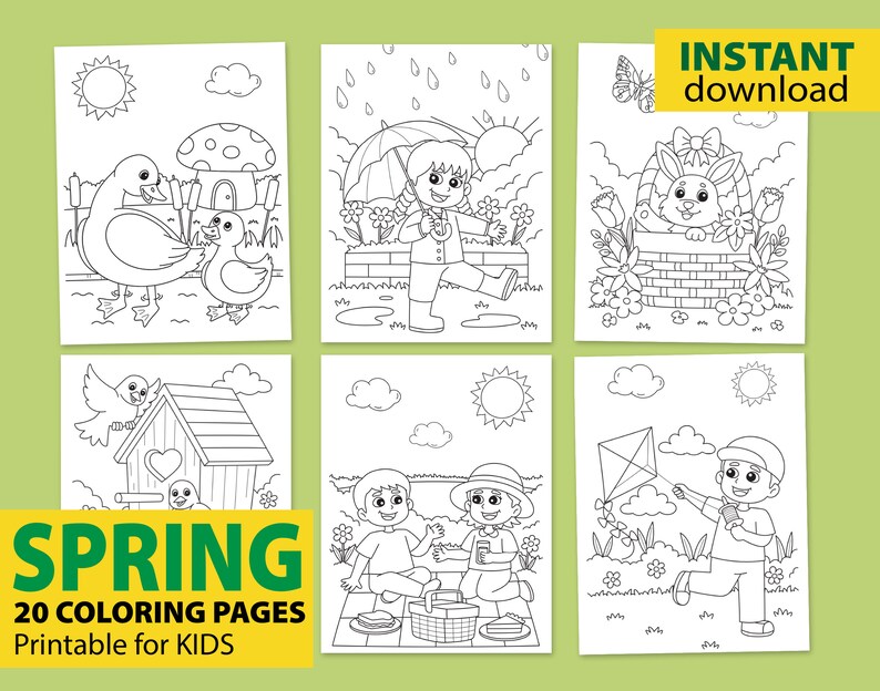 Spring Coloring Pages Printable , Kids Spring Coloring Book, Easter ...