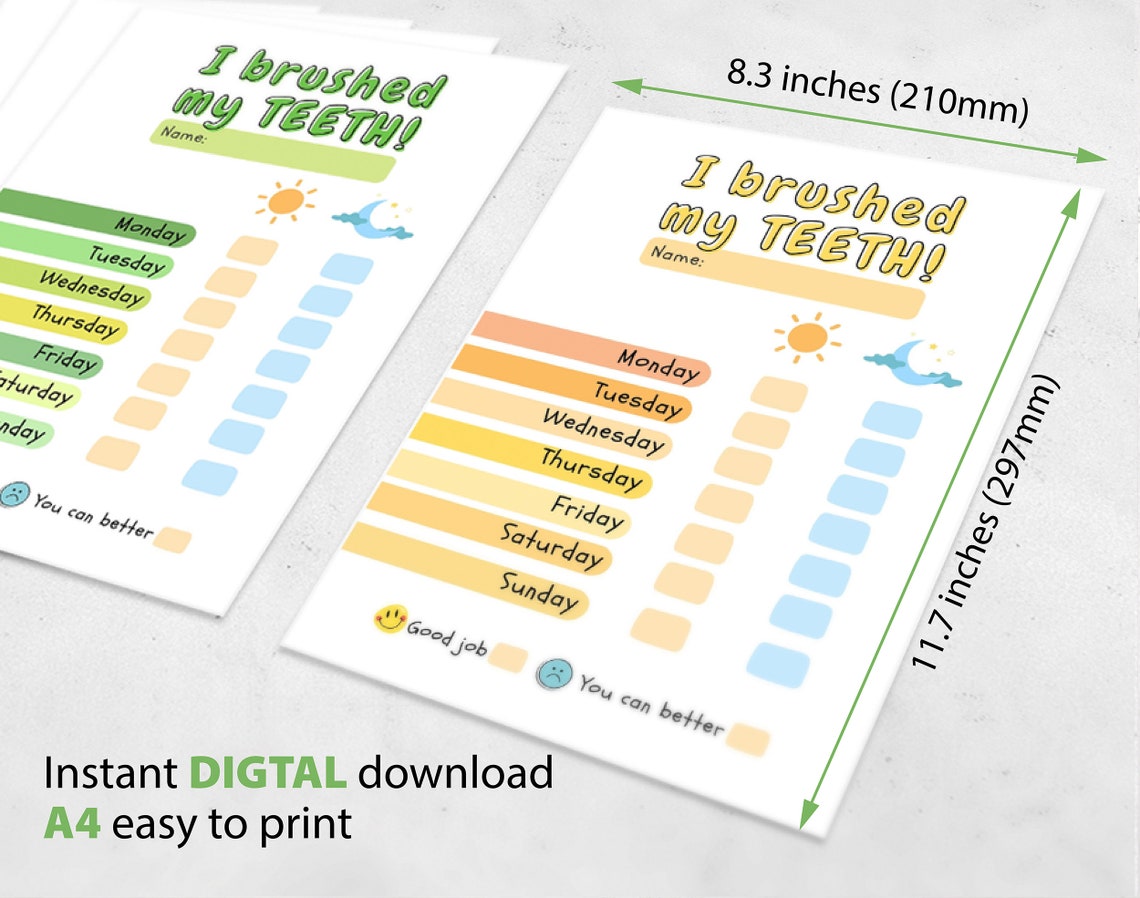 Teeth Brushing Chart for Kids, I Brushed My Teeth Chart , Toddler ...