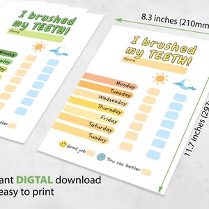 Teeth Brushing Chart for Kids, I Brushed My Teeth Chart , Toddler ...