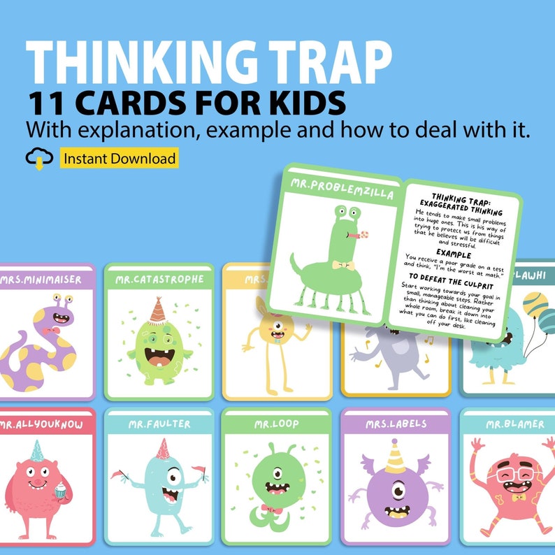 Negative Thoughts Thinking Cards for Kids Printable, Thought Monsters ...