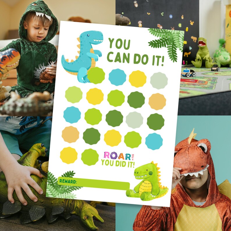 Printable Dinosaur Reward Chart: Kids Potty Training, Behavior Tracker ...