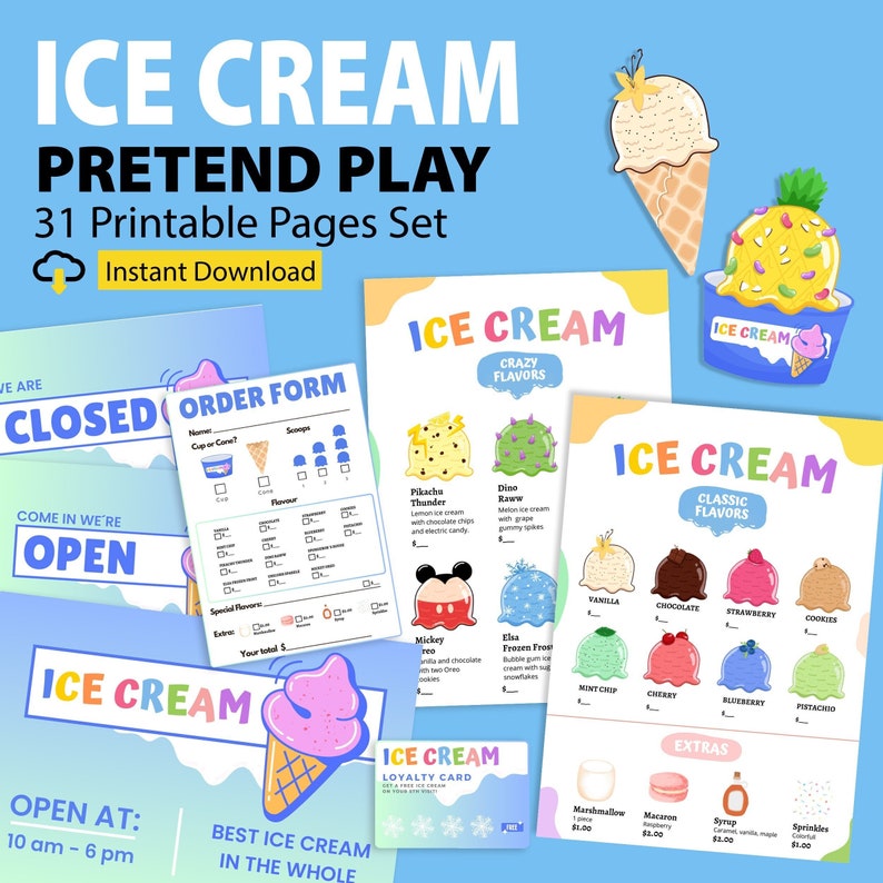 Pretend Play Ice Cream Printable, Ice Cream Shop Dramatic Play Set ...