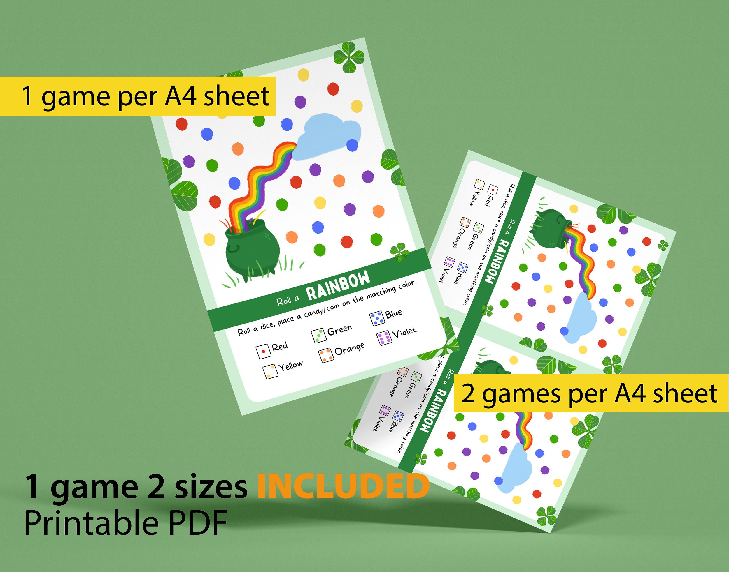 Roll a Rainbow Printable Game for Kids, St Patricks Activity, Rainbow ...