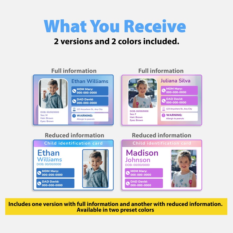 Child ID Card Template: Printable, Editable Kid Safety Badge (canva ...